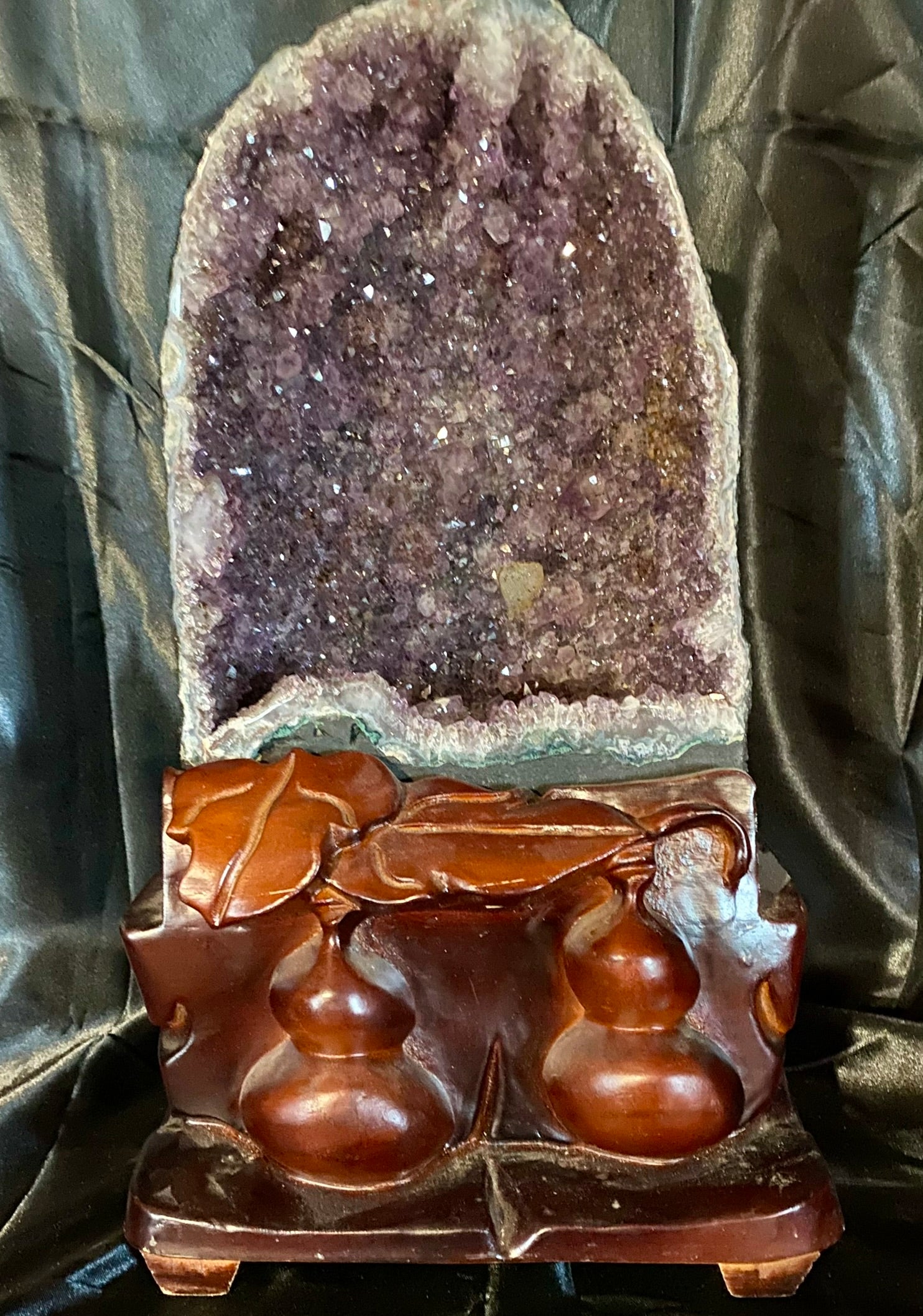 Large Amethyst Geode "Cave" with Custom Wooden Stand – 3 Moons Crystals